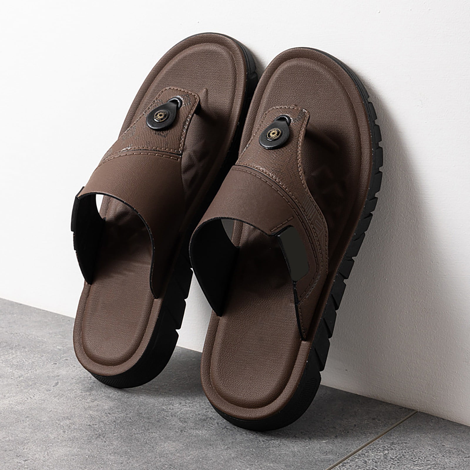 CPNG Men's Orthopedic Flip Flops Leather Slippers Beach Shoes with ...