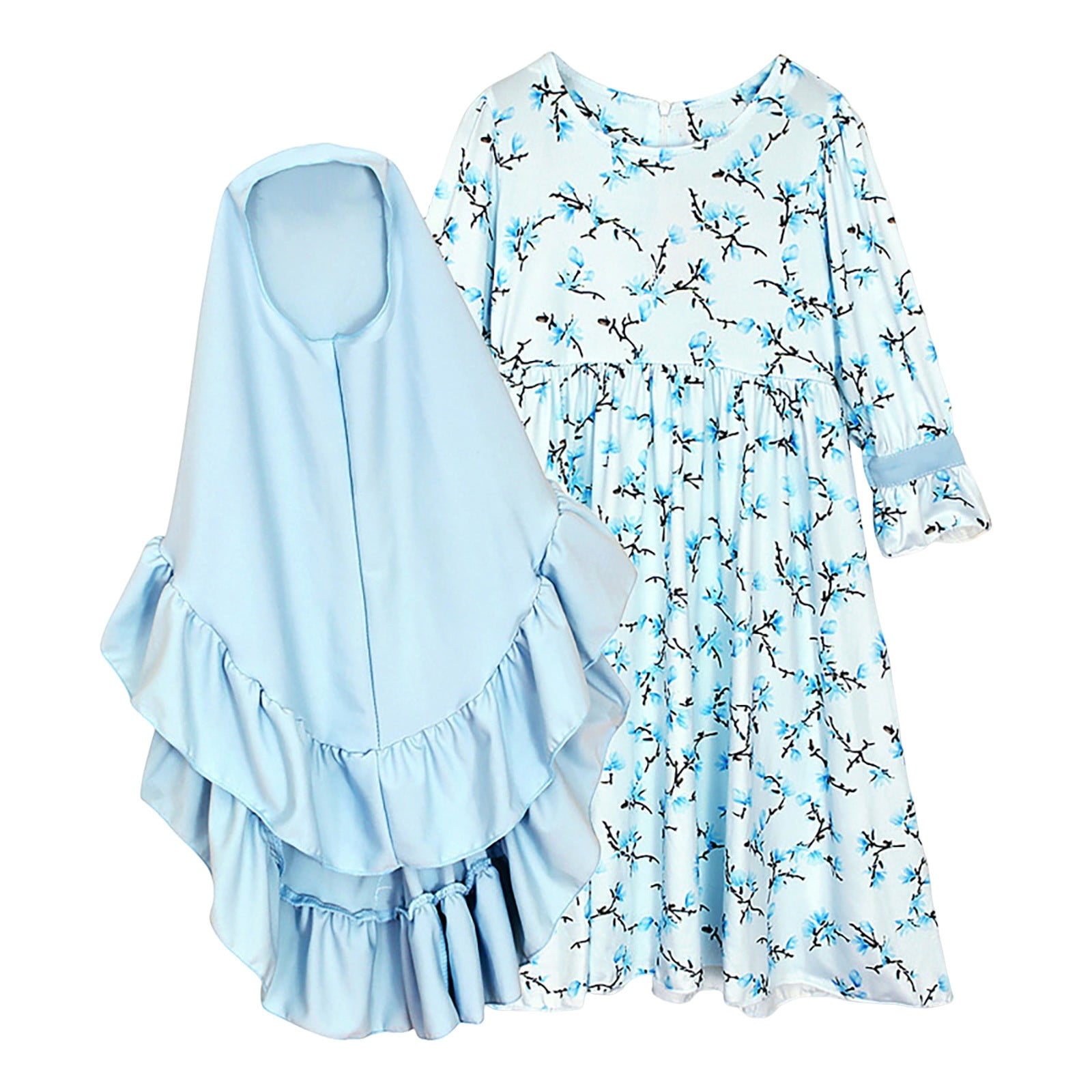 CPNG Muslim 2PCS Clothes for Girls Kids Abaya Long Sleeve Dress with ...