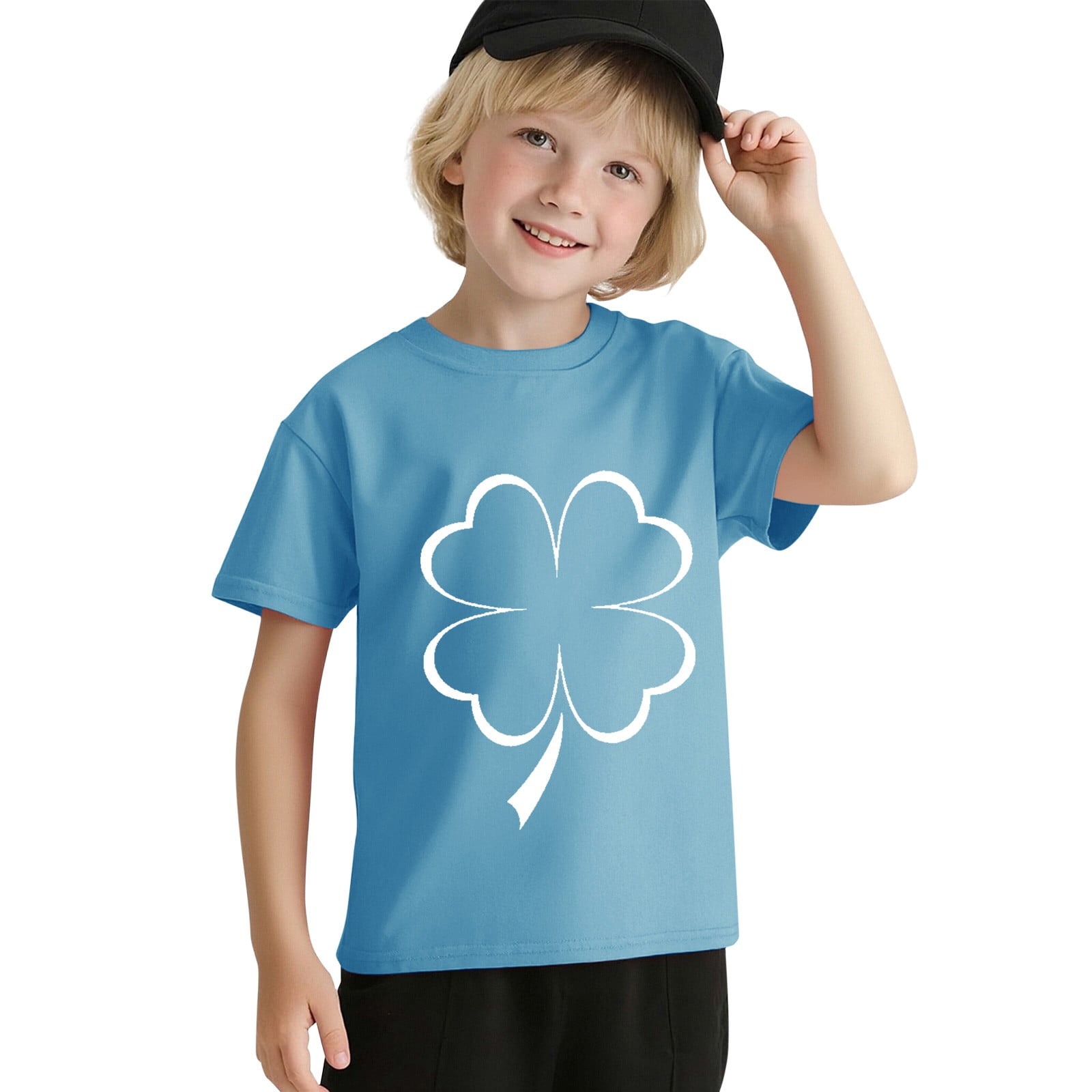 CPNG St. Patrick's Day Kids' Outline Four-Leaf Clover Graphic Short ...