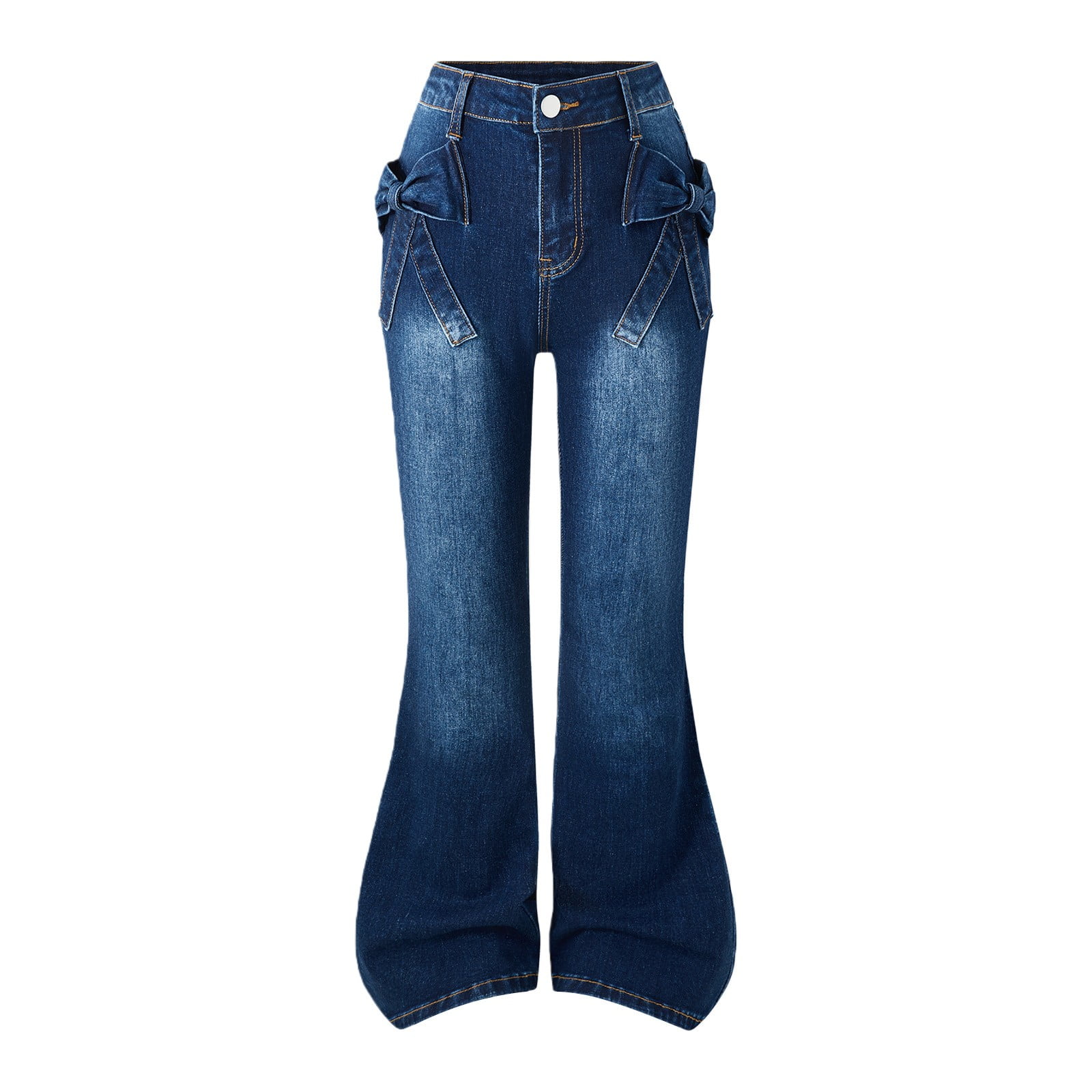 CPNG Teen Girl Bow Flared Jeans Bell-Bottom Denim Trousers Solid Color ...