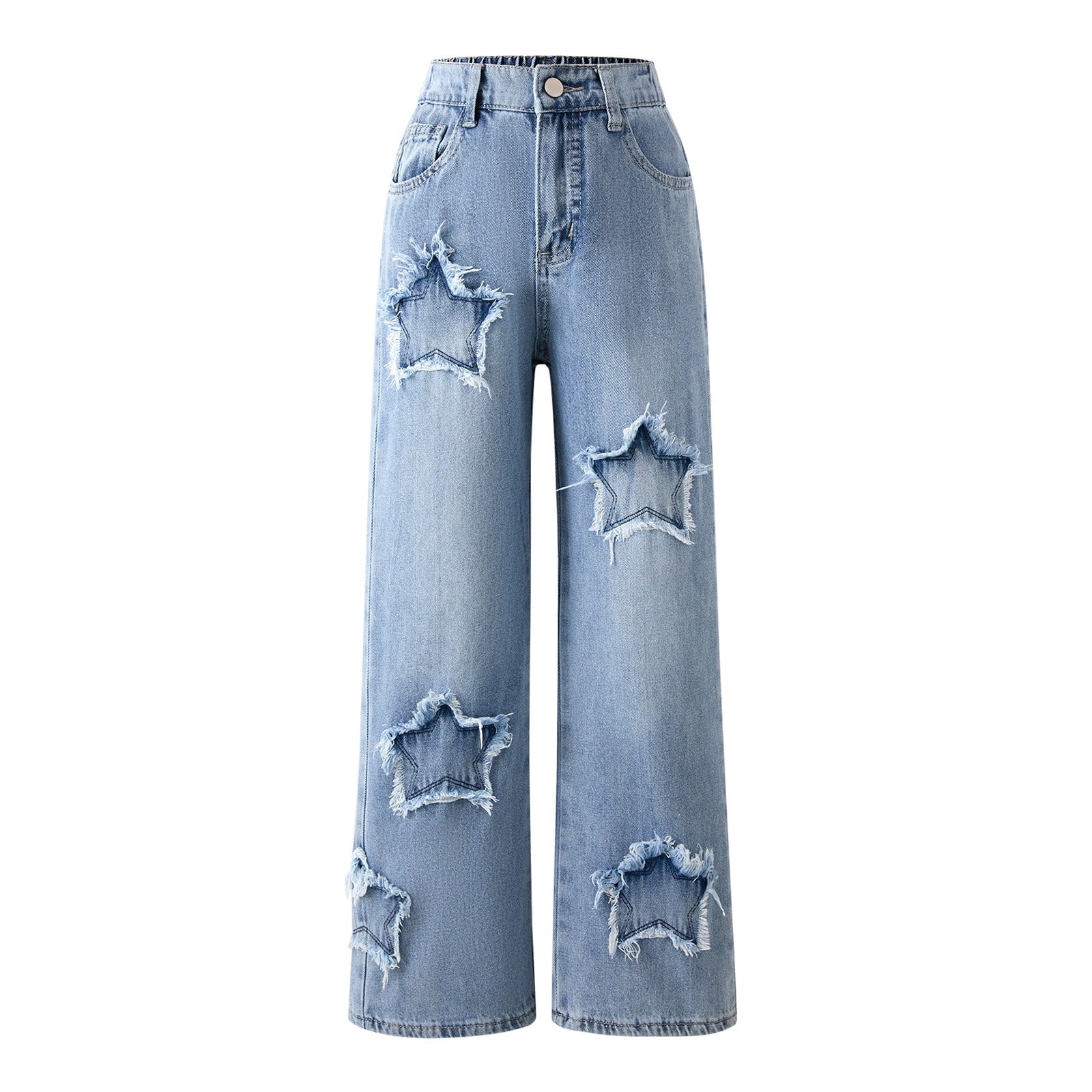 CPNG Teen Girls Star Patch Straight Wide Leg Jeans Trendy Loose High ...