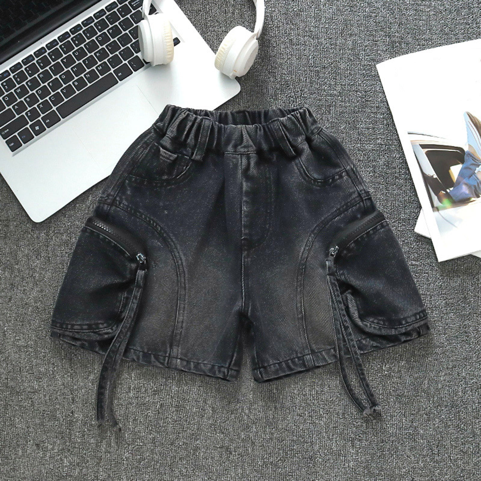 CPNG Teens Boys Baggy Cargo Wide Leg Trendy Denim Shorts with Zipper ...