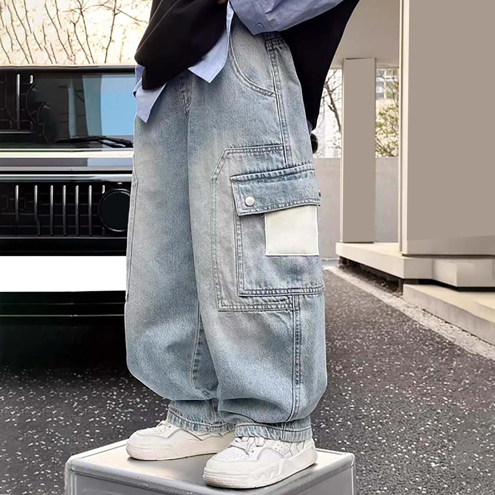 CPNG Teens Kids Boys Baggy Jeans Y2k Wide Leg Loose Cargo Jeans with ...