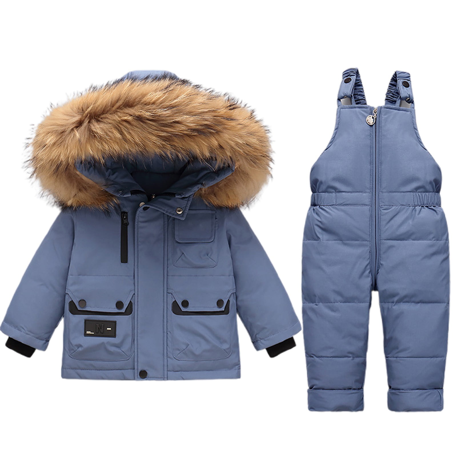 CPNG Toddler Girl 2-Piece Snowsuit Kids Multi-Pocket Fur Down Parka ...