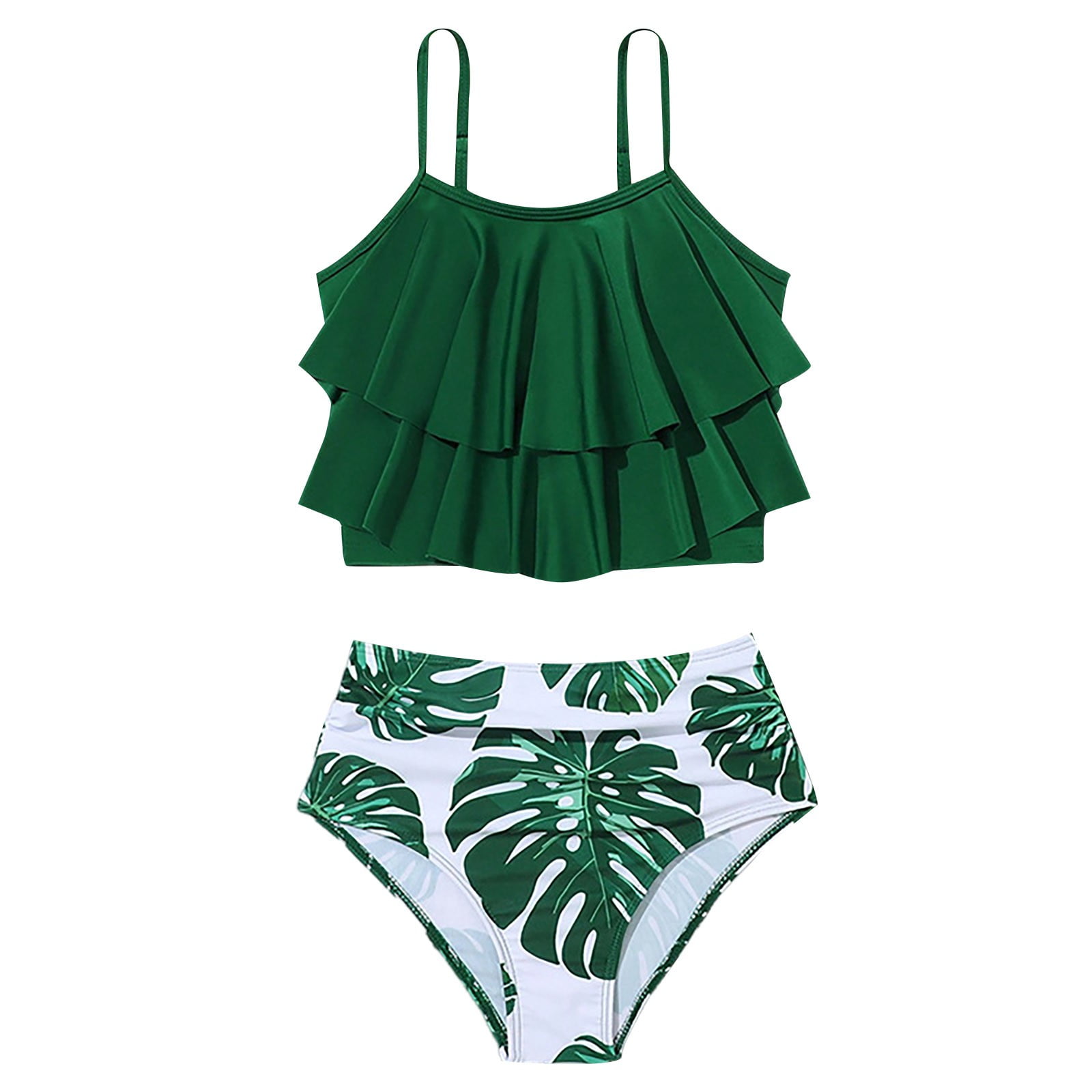 CPNG Toddler Girl 2-Piece Swimsuit Set – Double Ruffled Sleeveless Tank ...