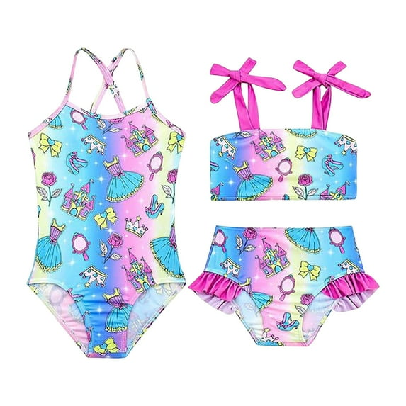 CPNG Toddler Girl 3-Piece Leopard Print Swim Set – Cross-Back One-Piece ...