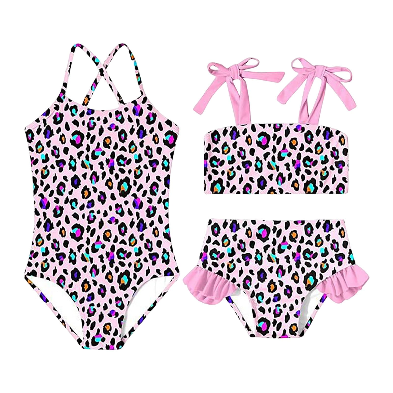 CPNG Toddler Girl 3-Piece Leopard Print Swim Set – Cross-Back One-Piece ...