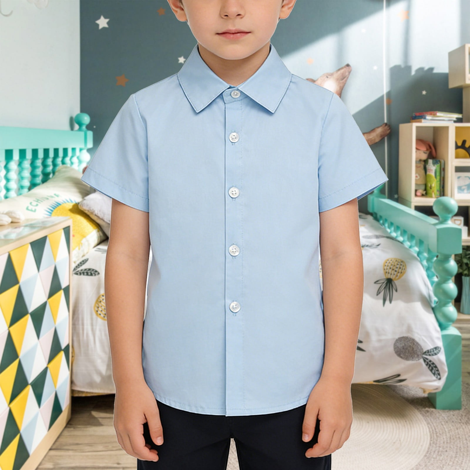 CPNG Toddler & Kids' Short-Sleeve Button-Down Shirt - Solid Pattern ...