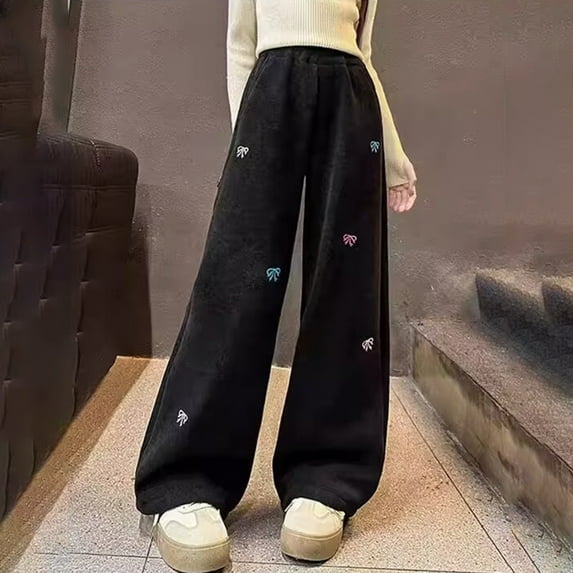 CPNG Wide Leg Thick Sweatpants for Youth Girls Cartoon Bowknot Cute ...