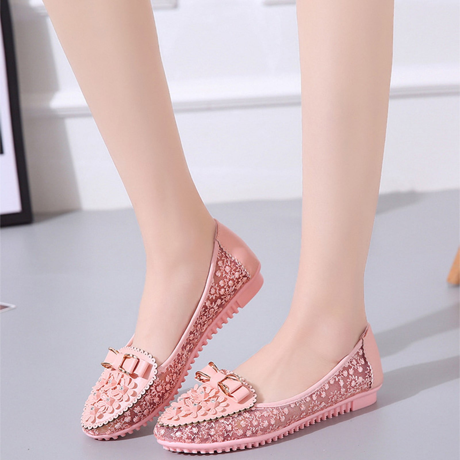 CPNG Women Ballet Flats Dress Shoes Rhinestone Lace Womens Slip On ...