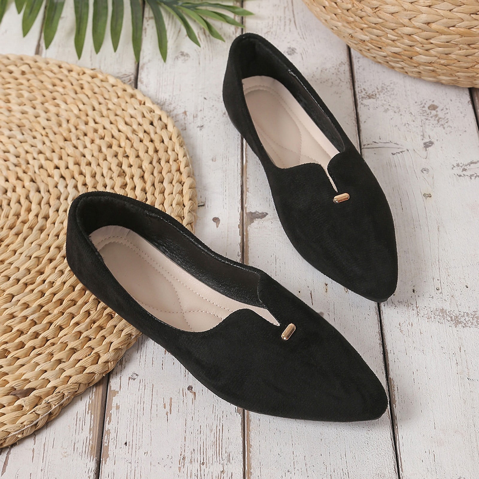 CPNG Women Classic Dressy Flat Slip-On Shoes Pointed Toe Suede Low Heel ...
