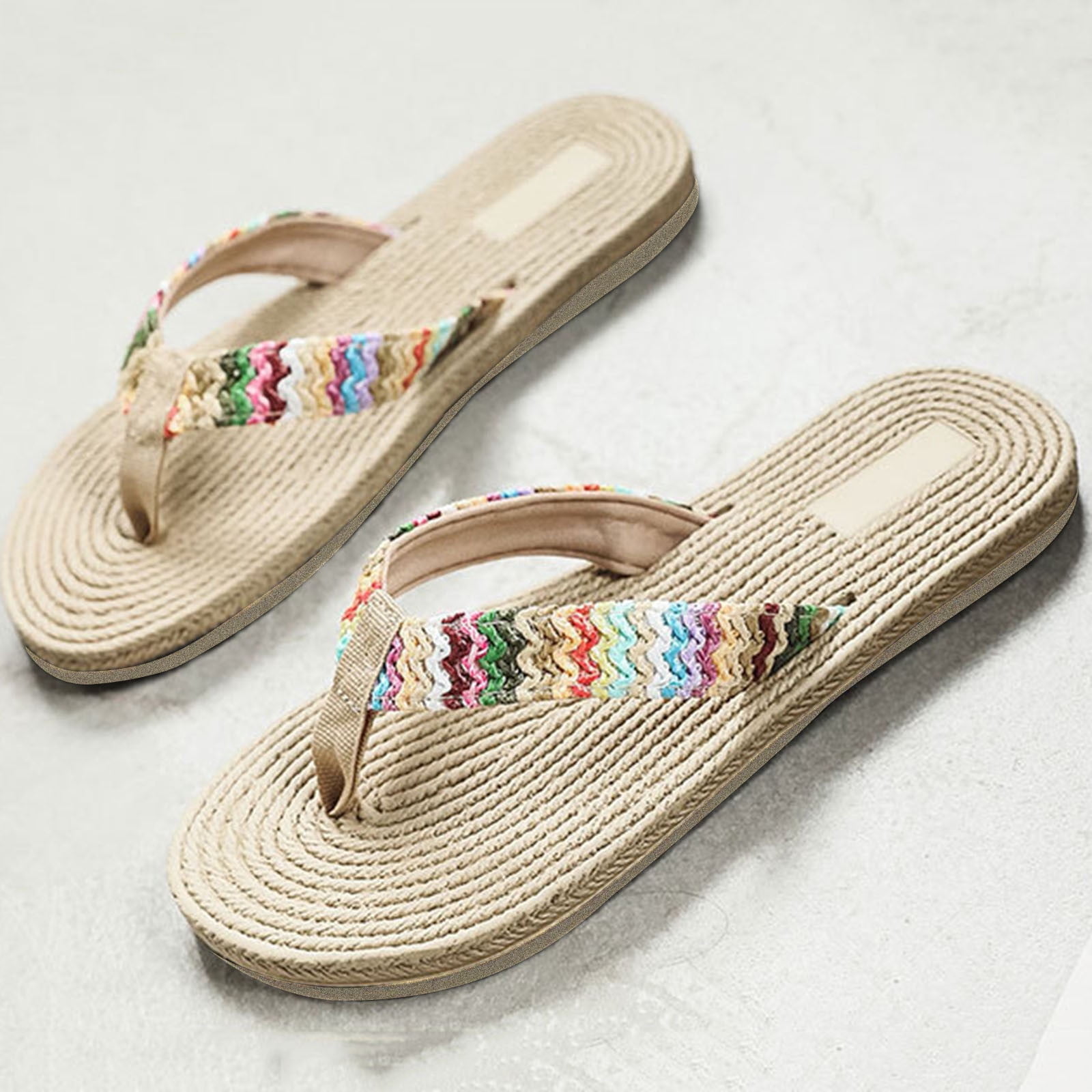 CPNG Women's Boho Tribal Braid Cushion Flip Flops with Arch Support ...
