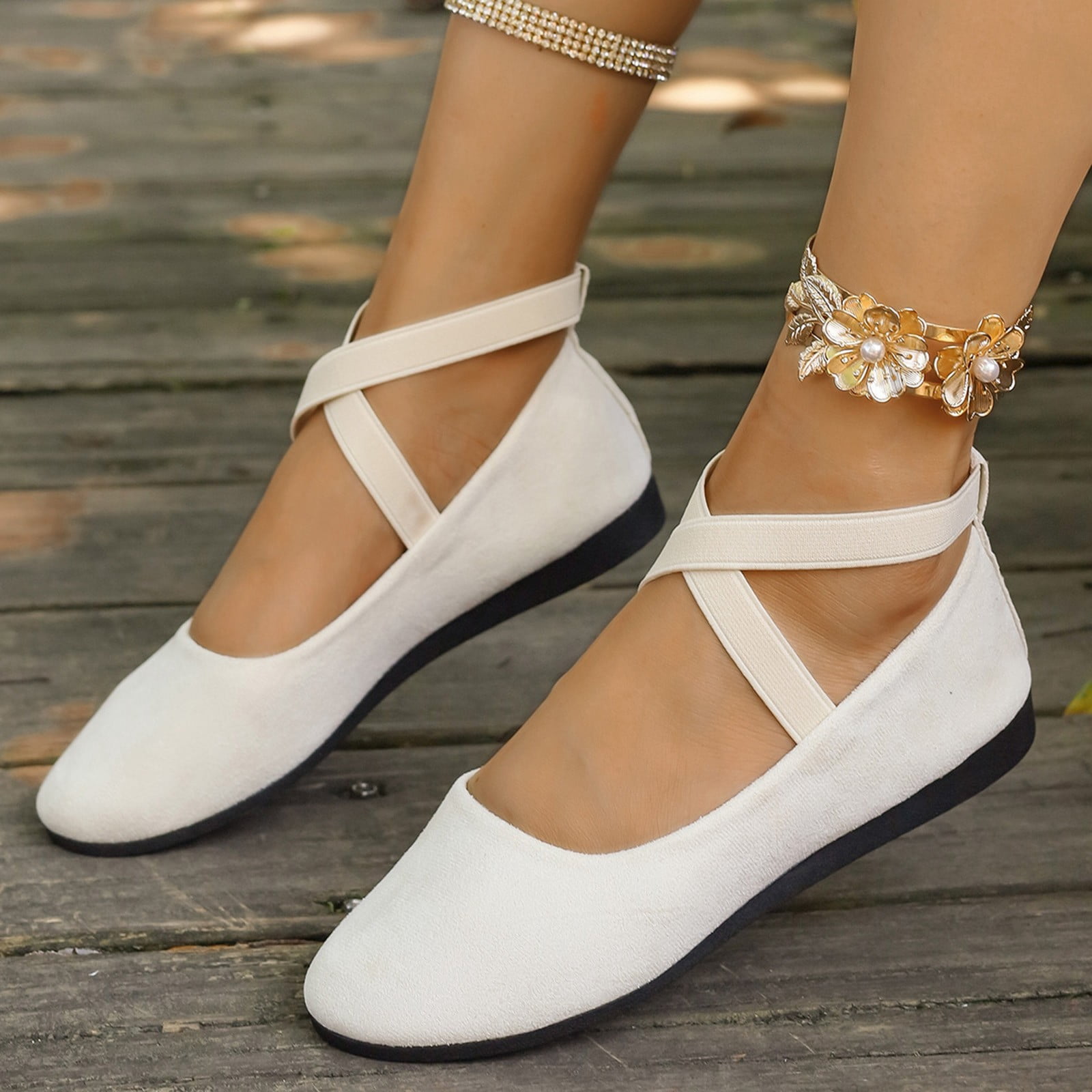 CPNG Women's Solid Color Shoes Comfortable Fashion Elastic Ankle Straps ...