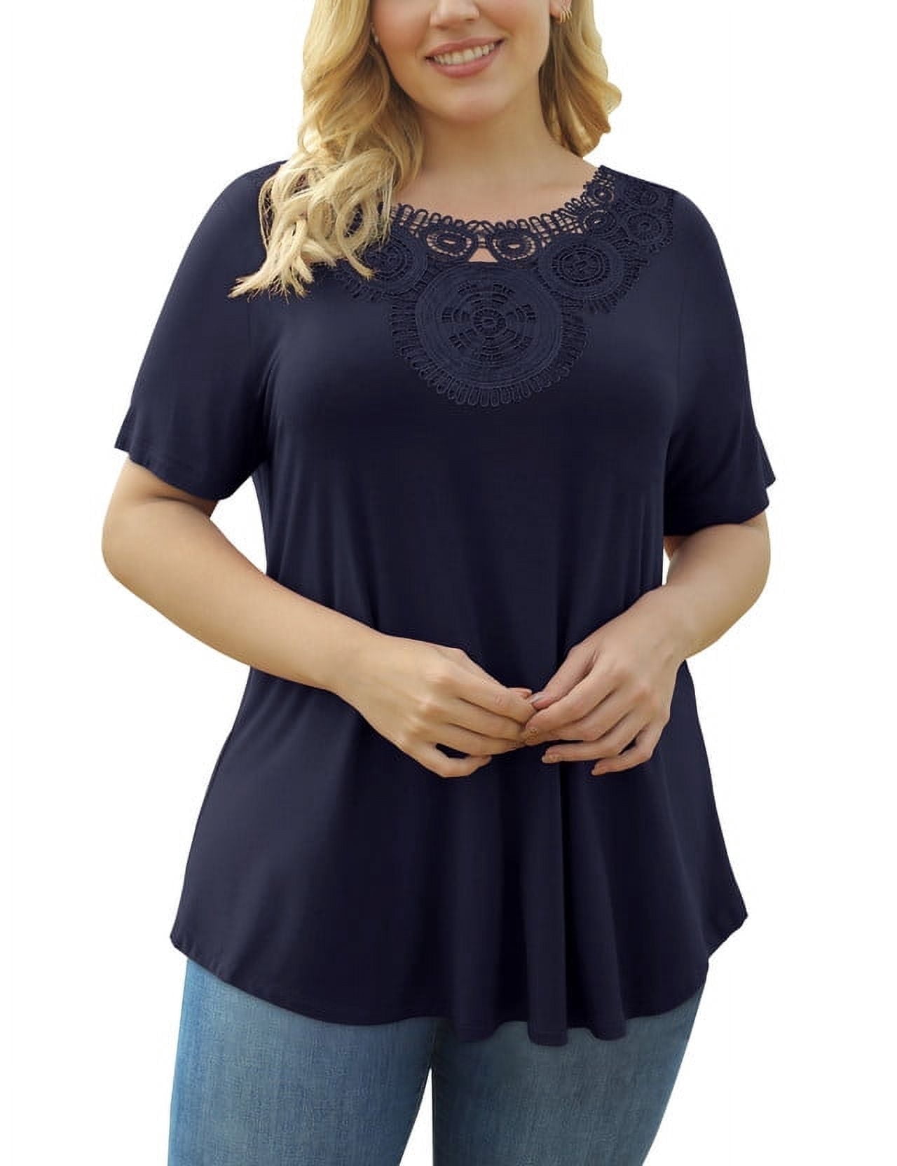 CPOKRTWSO Women's Plus Size Tops Short Sleeve Lace Splicing Collar ...