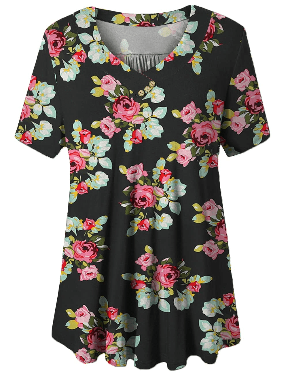 Cpokrtwso Woman Plus Size Short Sleeve Floral Blouses Henley T Shirts V