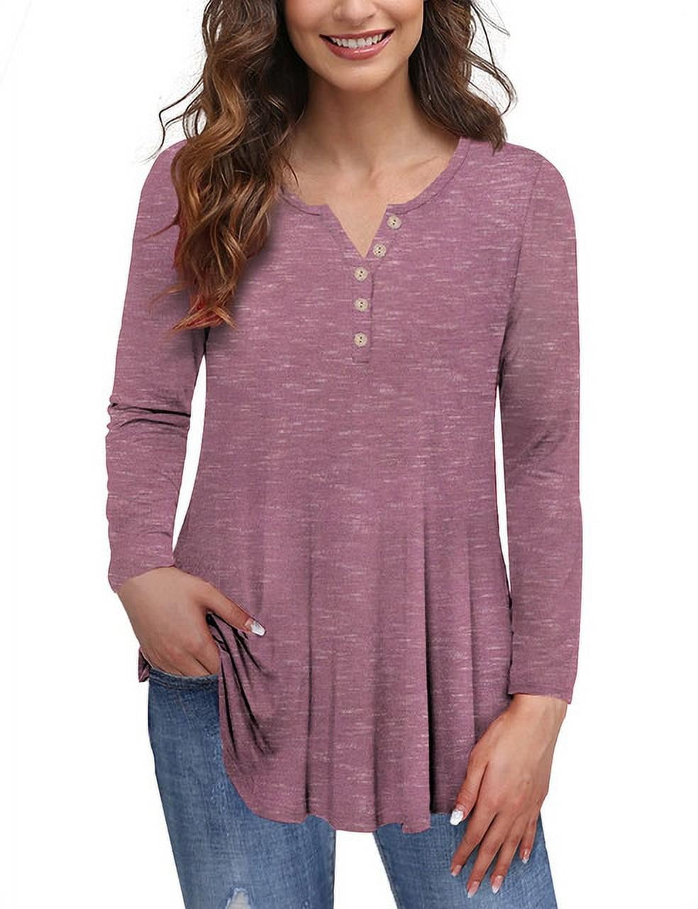 Cpokrtwso Womens Plus Size Long Sleeve Tops Casual Floral Henley Tunic