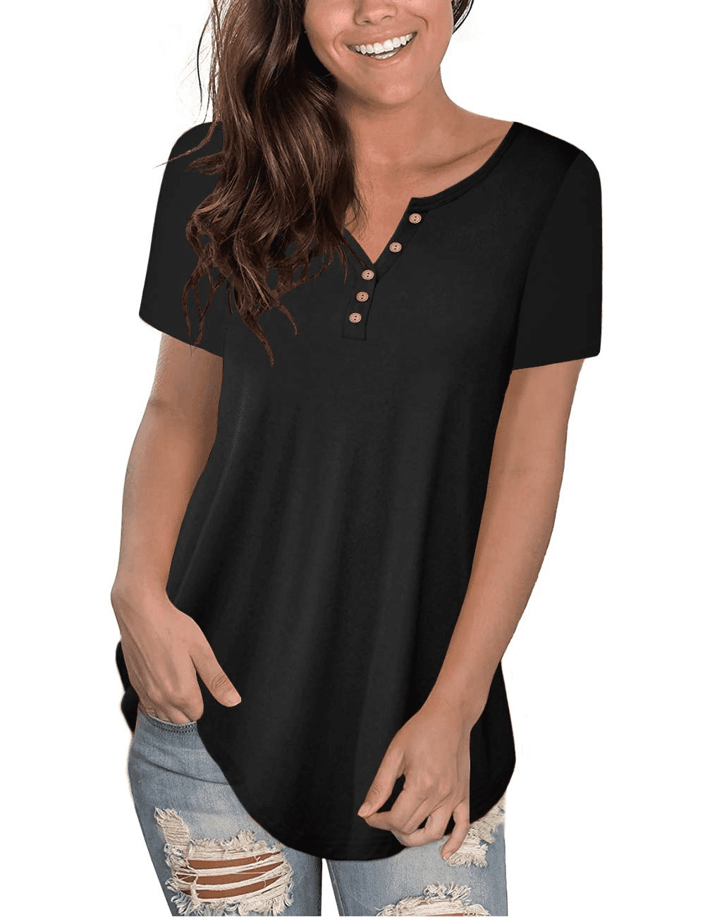 Cpokrtwso Womens Plus Size Short Sleeve Tunic Tops Casual Henley Shirt