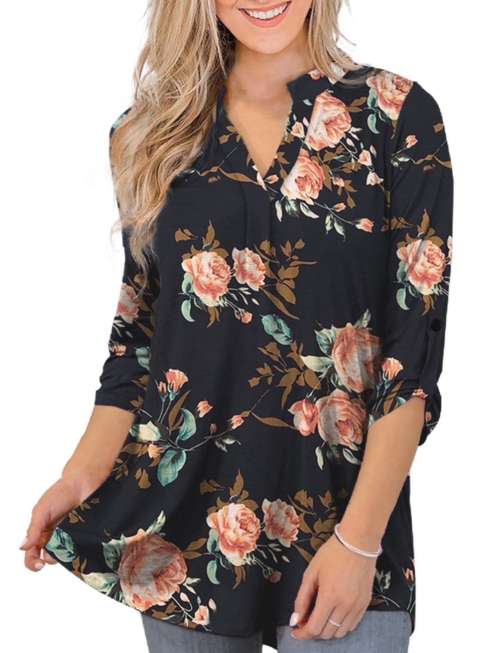 VERABENDI Women's Plus Size Tops 3/4 Sleeve Shirts Dressy Casual Metal ...