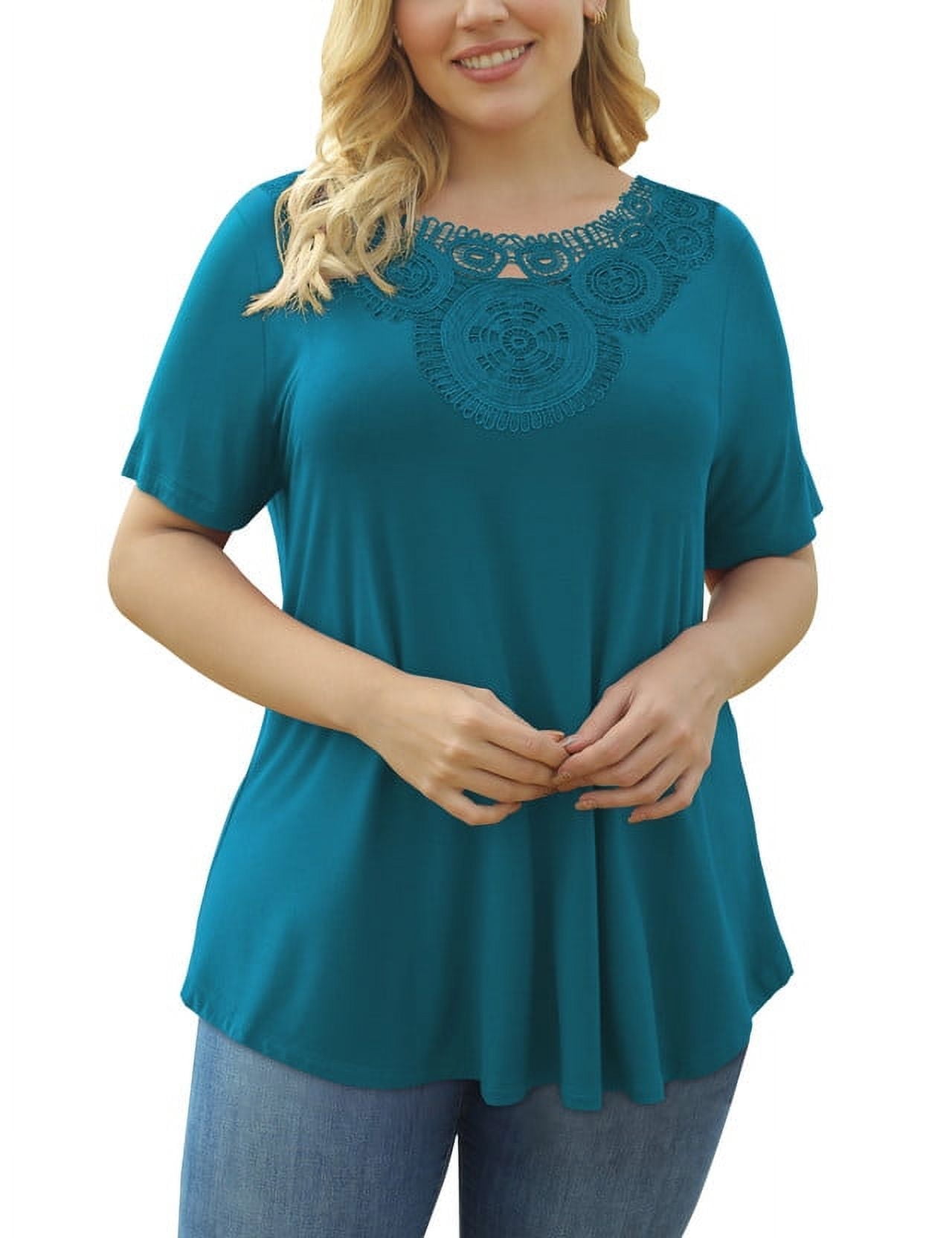 CPOKRTWSO Womens Tops Plus Size Blouses Short Sleeve Lace Pleated Tunic Shirts (M-4X) - Walmart.com