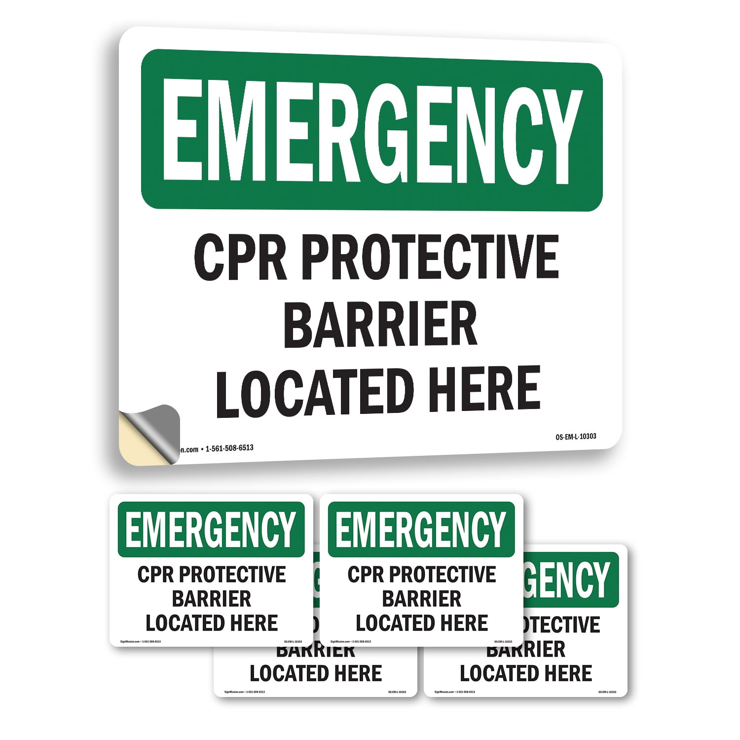 CPR Protective Barrier Located Here OSHA Emergency Vinyl Decal Label 24 ...