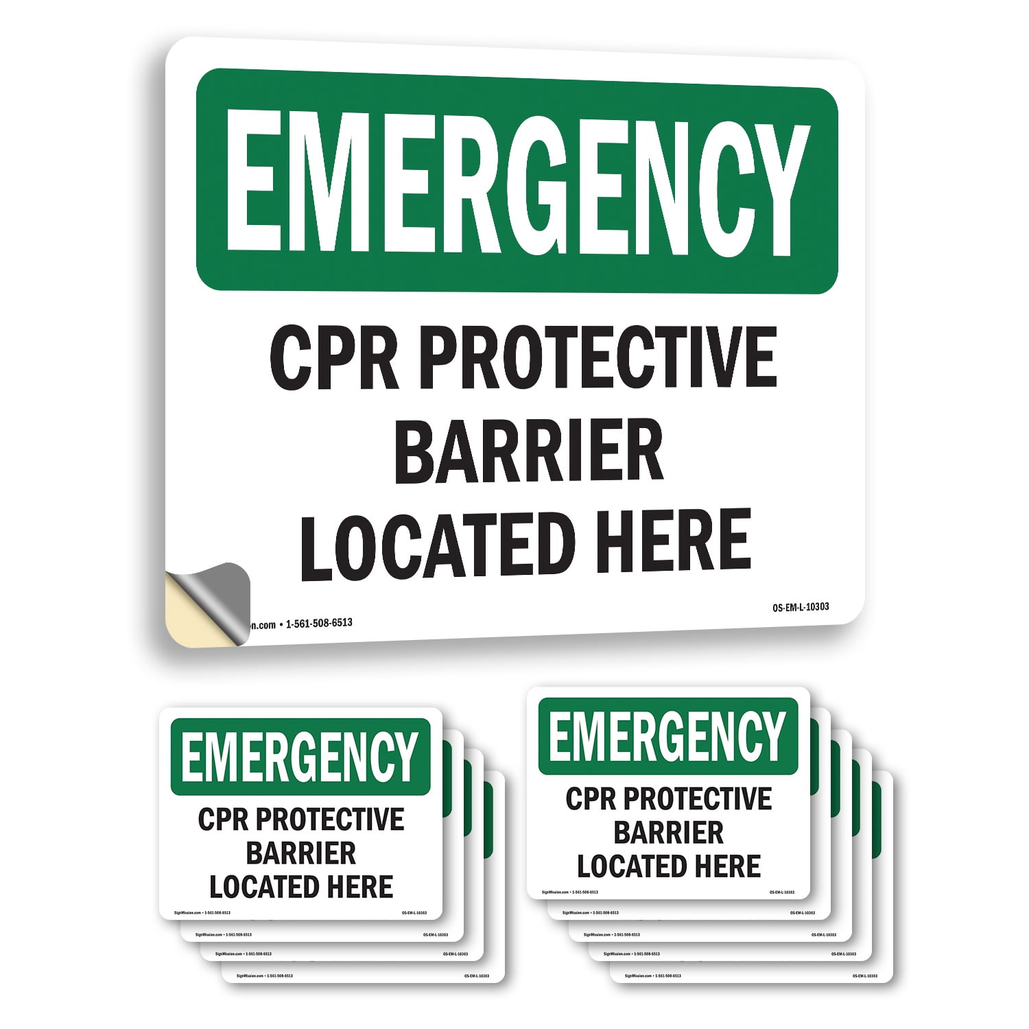 CPR Protective Barrier Located Here OSHA Emergency Vinyl Decal Label 5 ...