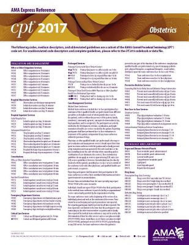 CPT 2017 Express Reference Coding Card Obstetrics - Walmart.com
