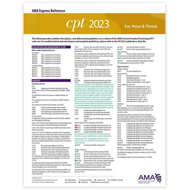 CPT 2023 Express Reference Coding Card: Ear, Nose, Throat (Other ...