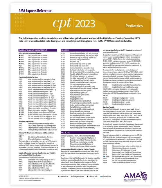 Cpt 2023 Express Reference Coding Card Pediatrics Book