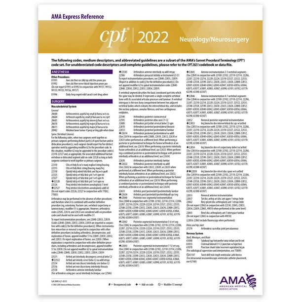 CPT Express Reference Coding Card 2022: Neurology/Neurosurgery (Poster ...