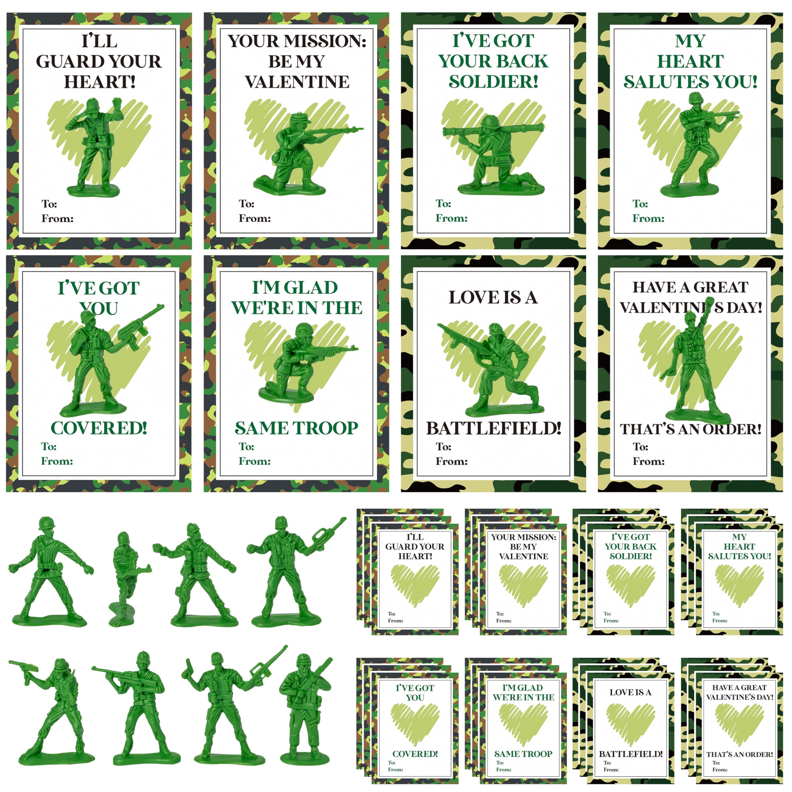 CPicdn 32 Pack Valentine’s Day Army Card Soldier Figurines Set, Green ...