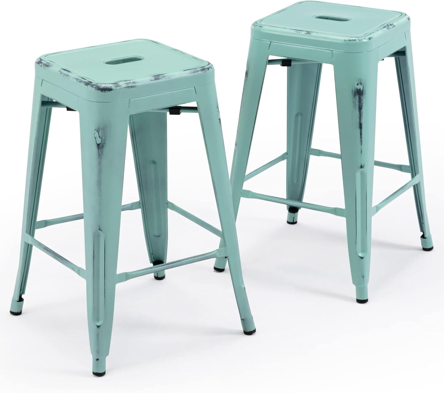 CQAOE 24-Inch Backless Metal Bar Stools, Set of 2 - Indoor-Outdoor ...