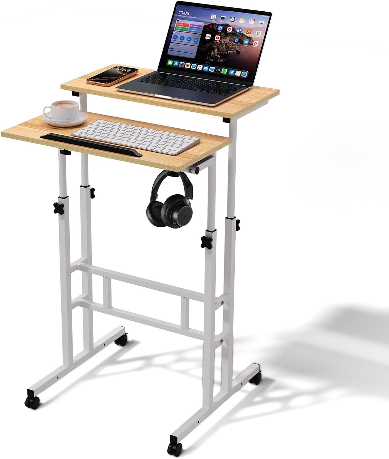 CQAOE Adjustable Rolling Laptop Desk with Tilting Top & Lockable Wheels ...