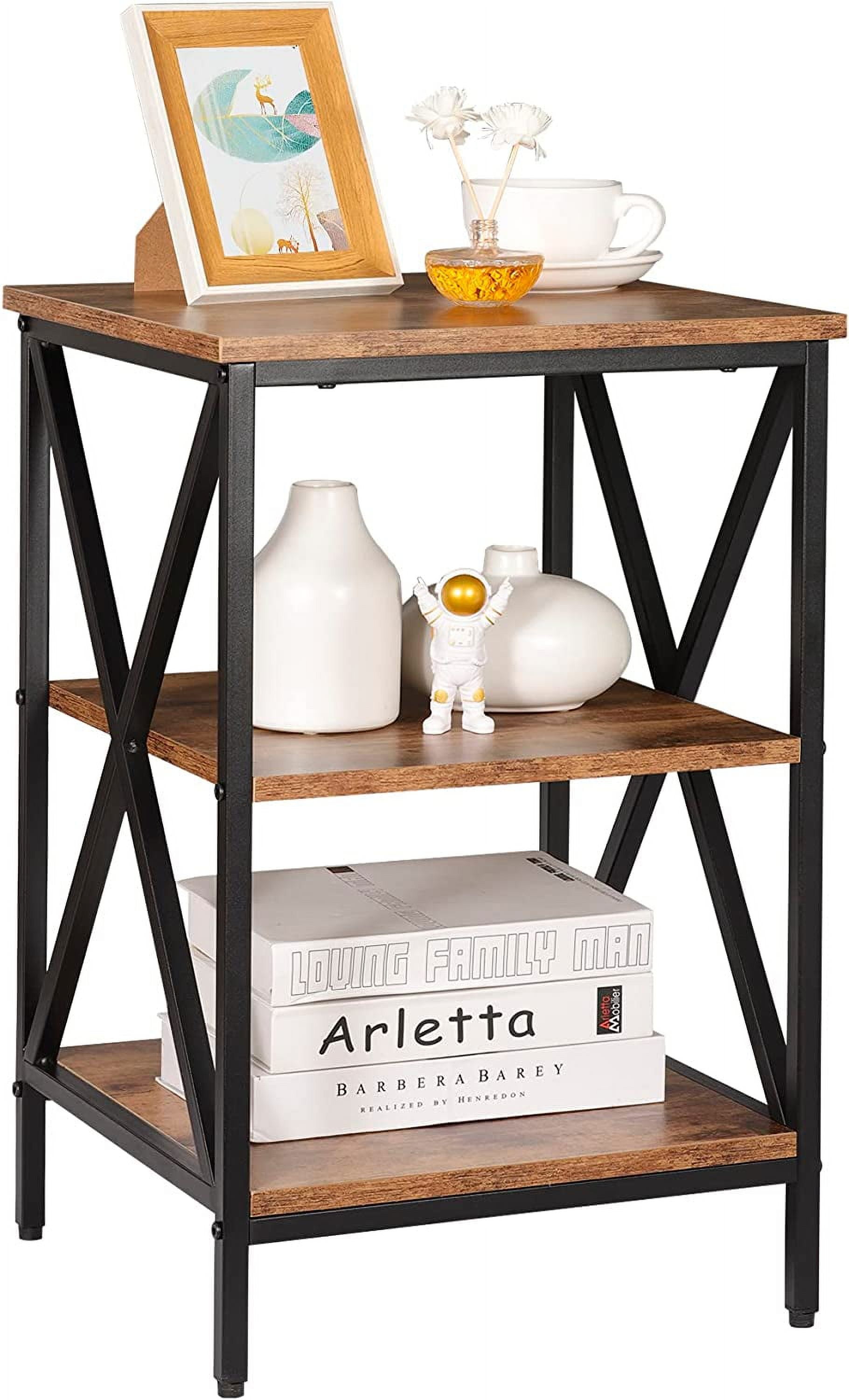 CQAOE Industrial 3-Tier Side Table with Shelves - Heavy Duty Square ...