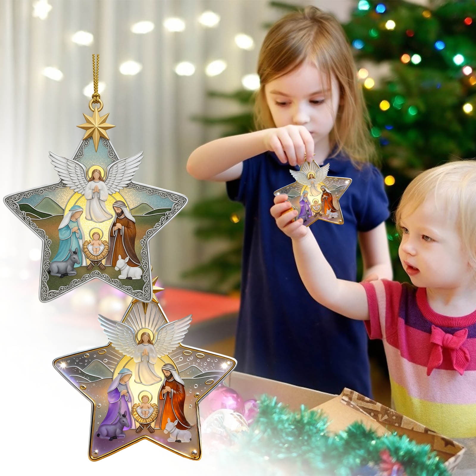 CQCYD 2Pcs Christmas Tree Nativity Scene Ornament, Holiday Home ...