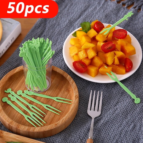 CQCYD 2Pcs Disposable Fruit Forks, 50 Pack Plastic Dessert Forks Two ...