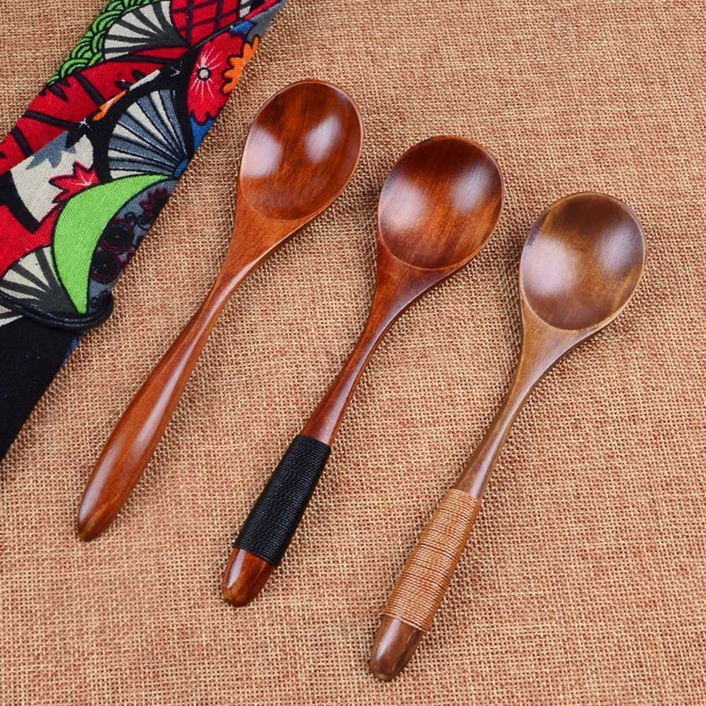 CQCYD 2Pcs Japanese Style Tied Coffee Honey Wooden Spoon, Handcrafted ...