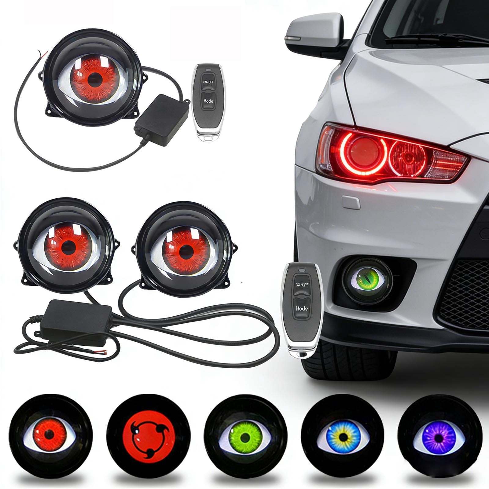 CQCYD 2Pcs LED Dynamic Automotive Lens Headlights, Eye Animation Demon ...