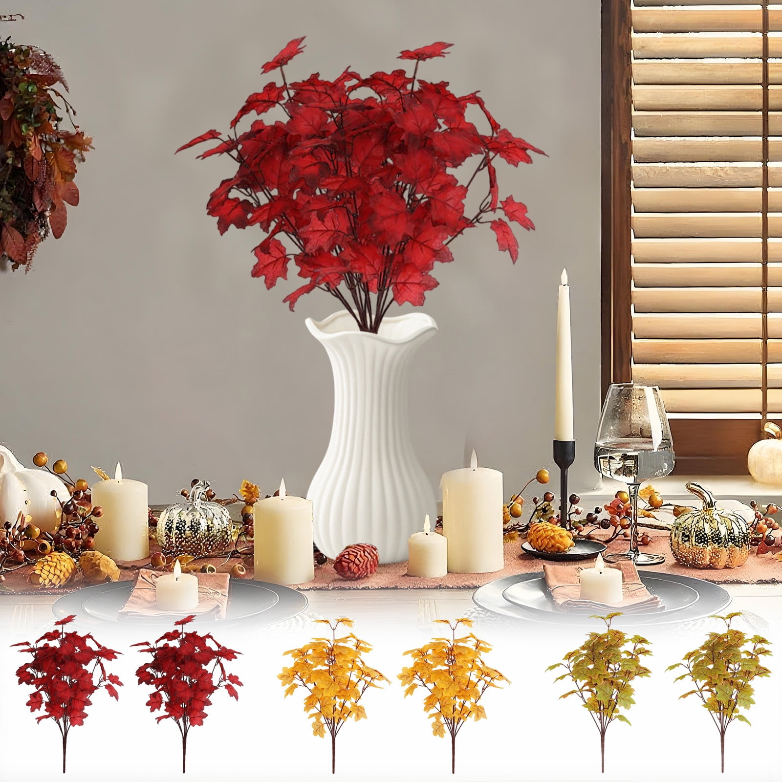 CQCYD under $5 2 Pcs Artificial Maple Leaves Stems, Fake Fall Leaves ...