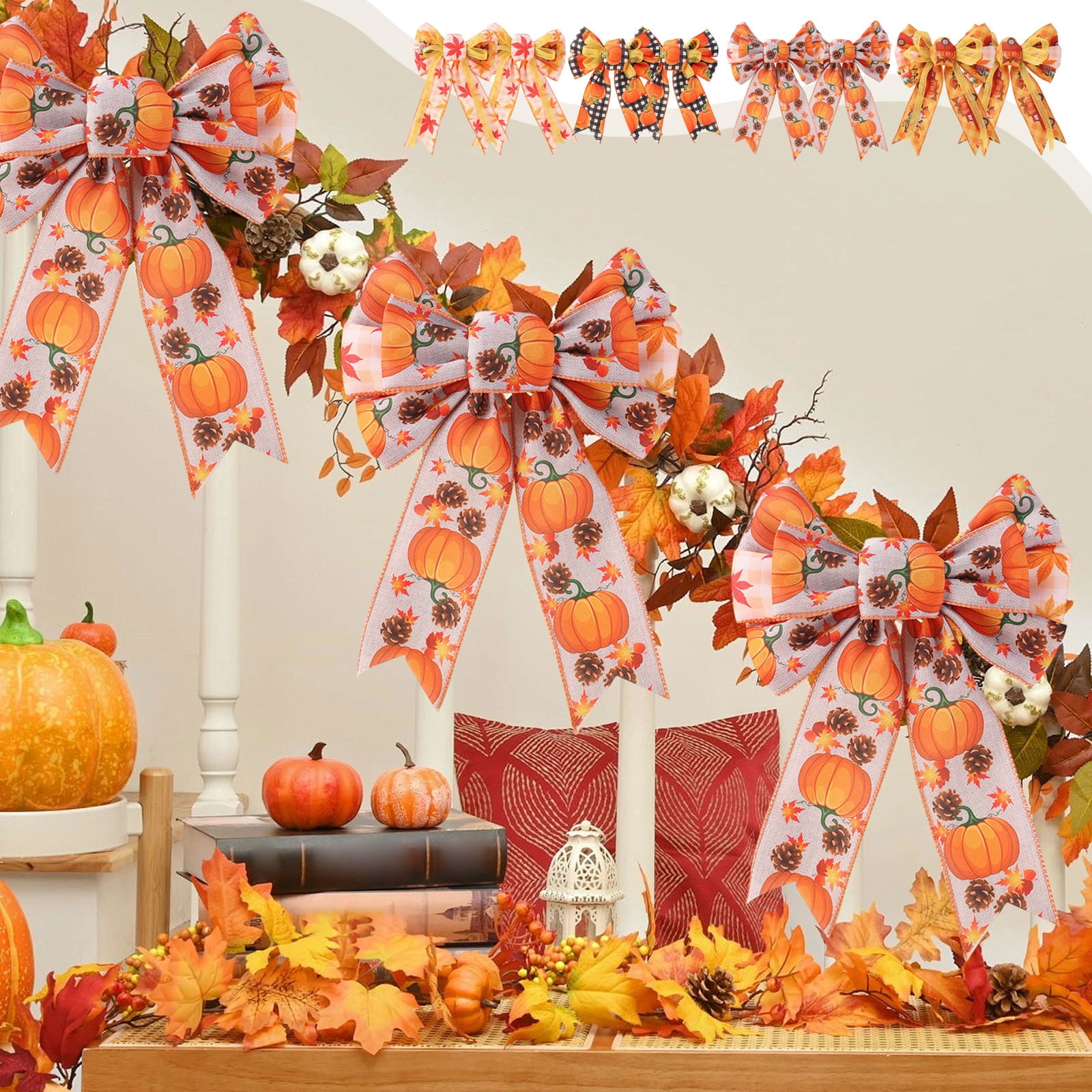CQCYD under $5 2PCS Fall Wreath Bows, Orange Pumpkin Bows for Wreath ...