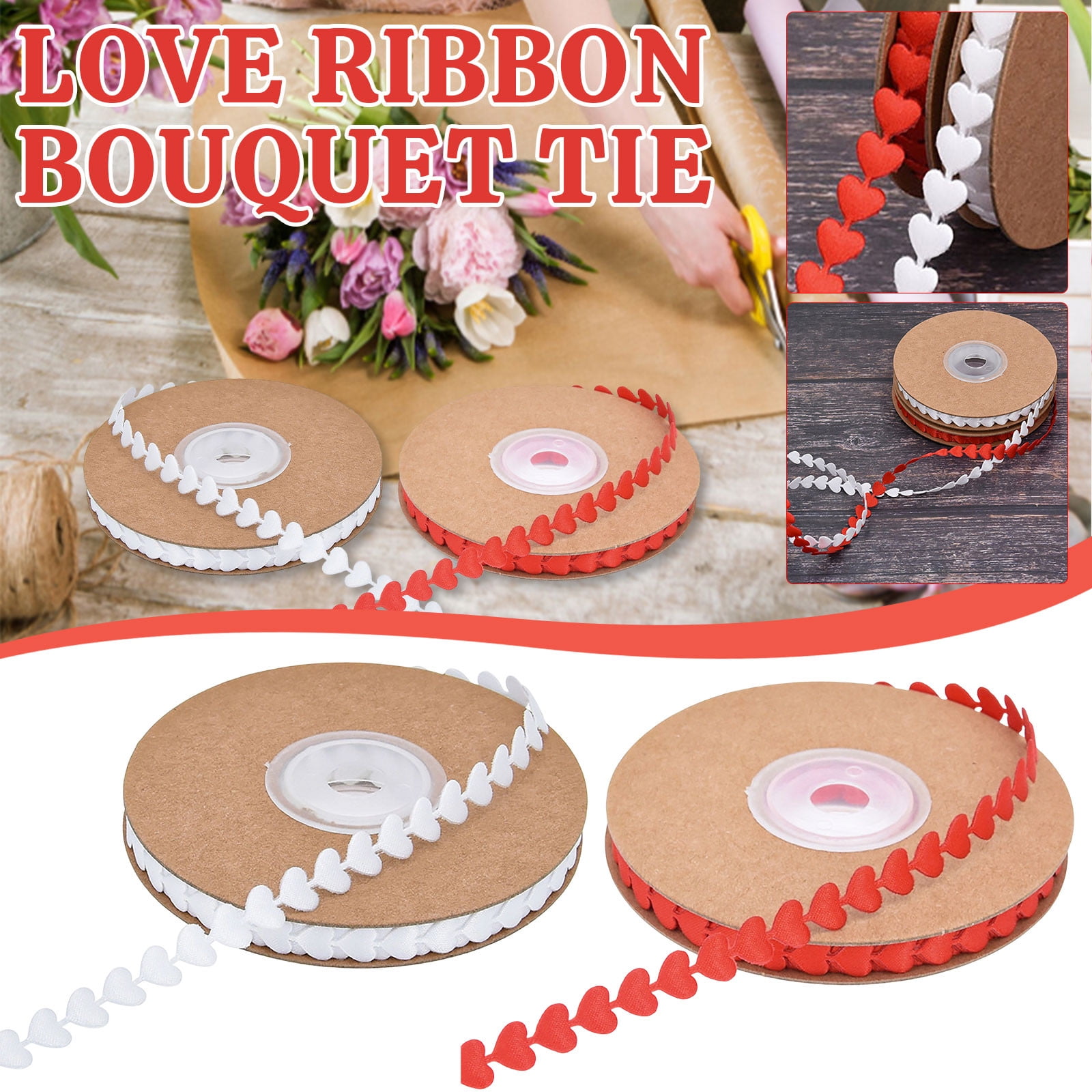 CQCYD under $5 2Pcs Heart Shaped Ribbon, Classic Wavy Heart Ribbon,10 ...