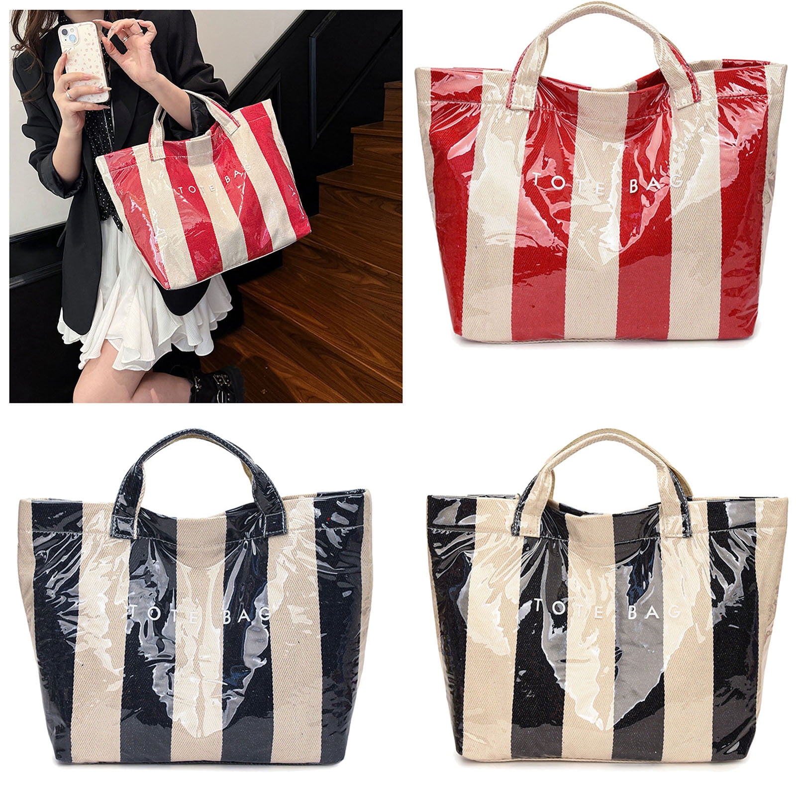 CQCYD under $5 3Pcs PVC Tote Bag Women, PVC Letter Print Tote Bag ...