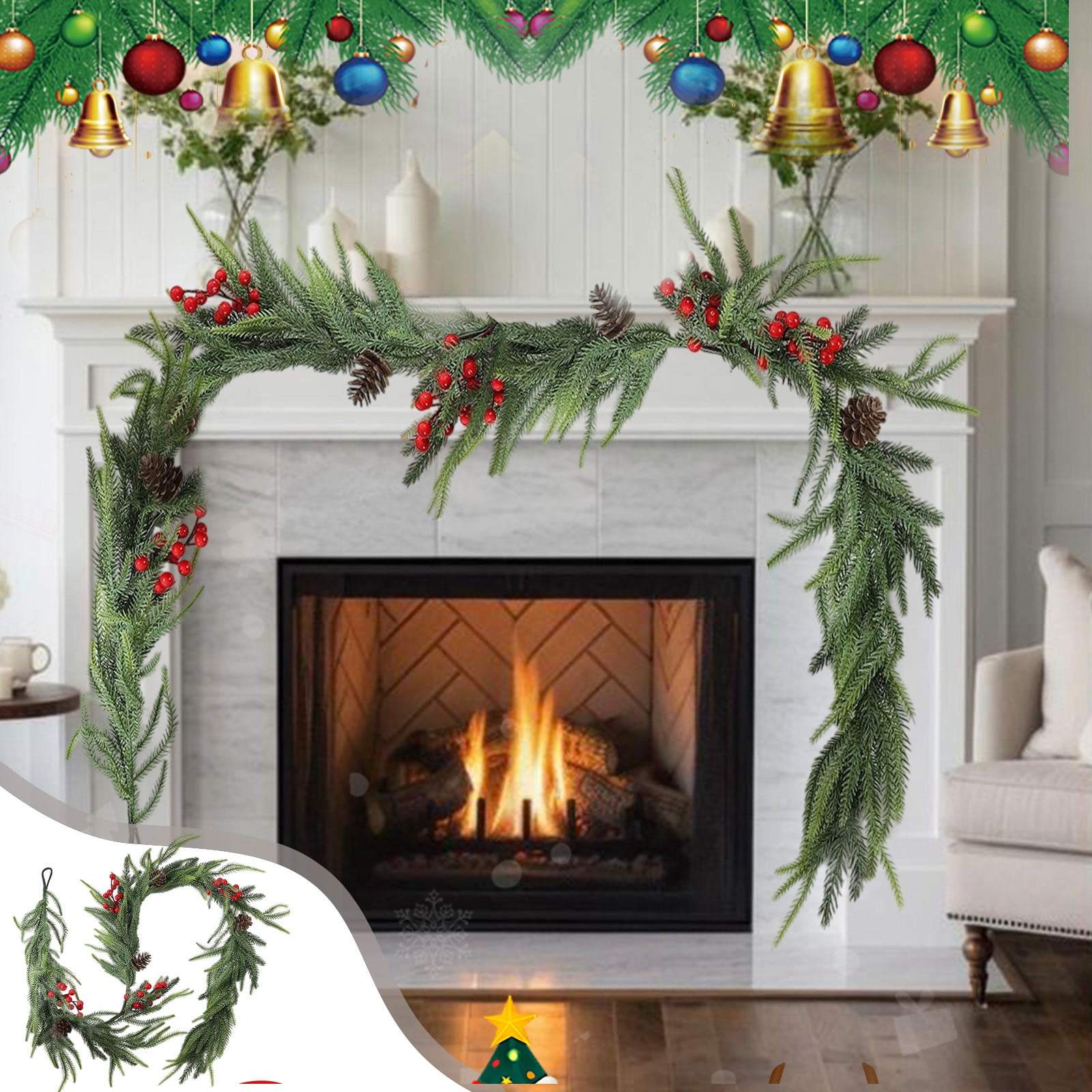 CQCYD under $5 Christmas Garland, Realistic Faux Cedar Garland with Red ...