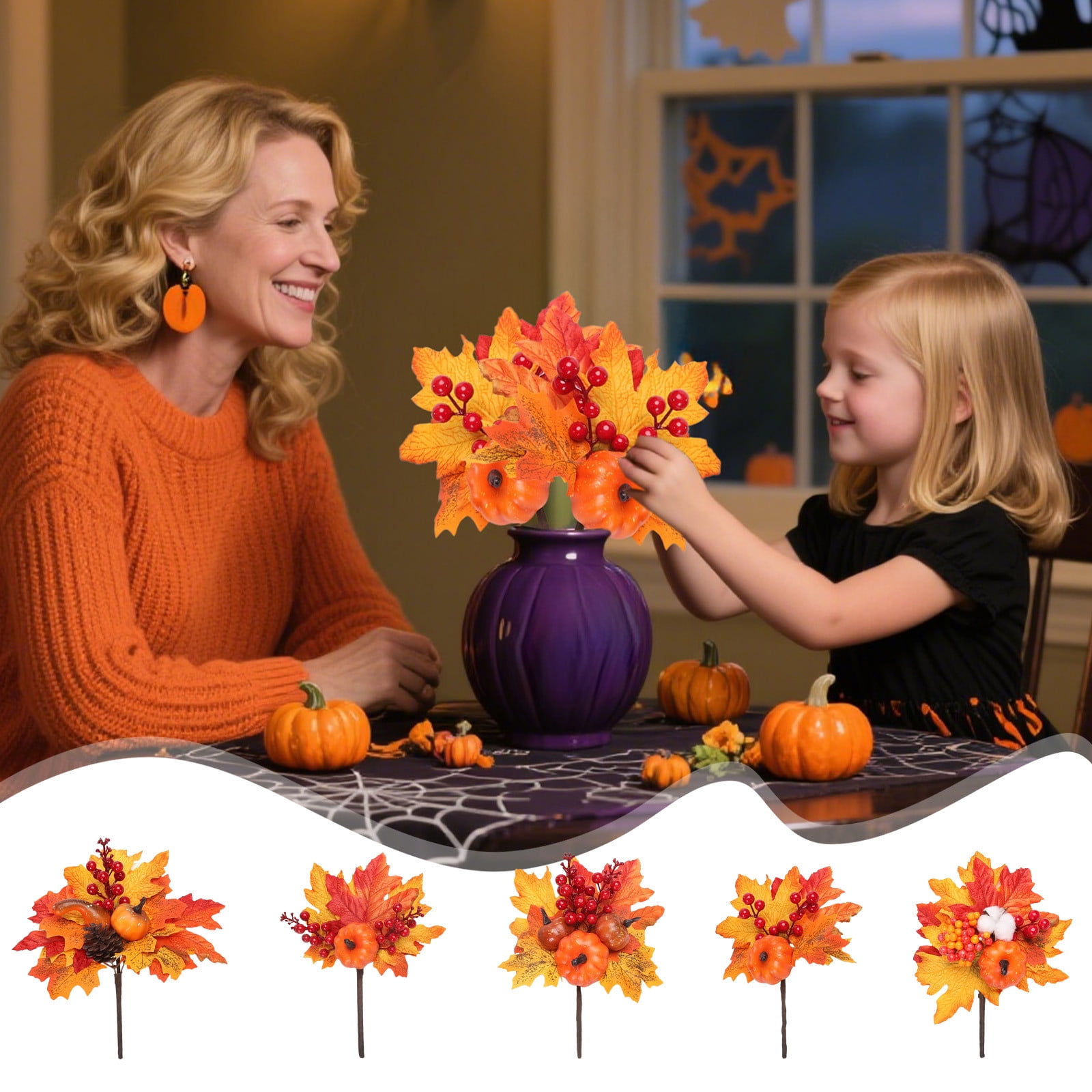 CQCYD under $5 Fall Floral Picks, Autumn Pumpkin Berry Picks Maple ...