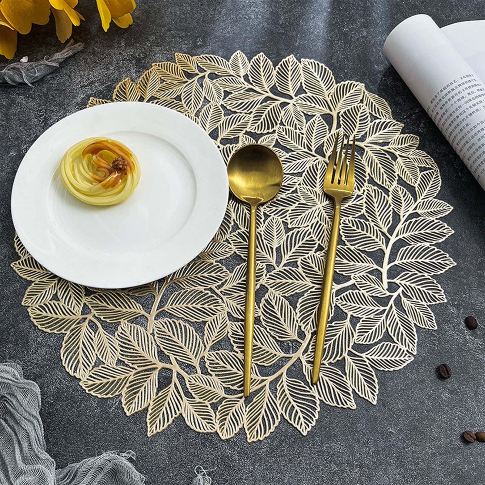 CQCYD Under $5 Leaf Gold Placemats Pressed Vinyl Place Mats Washable ...