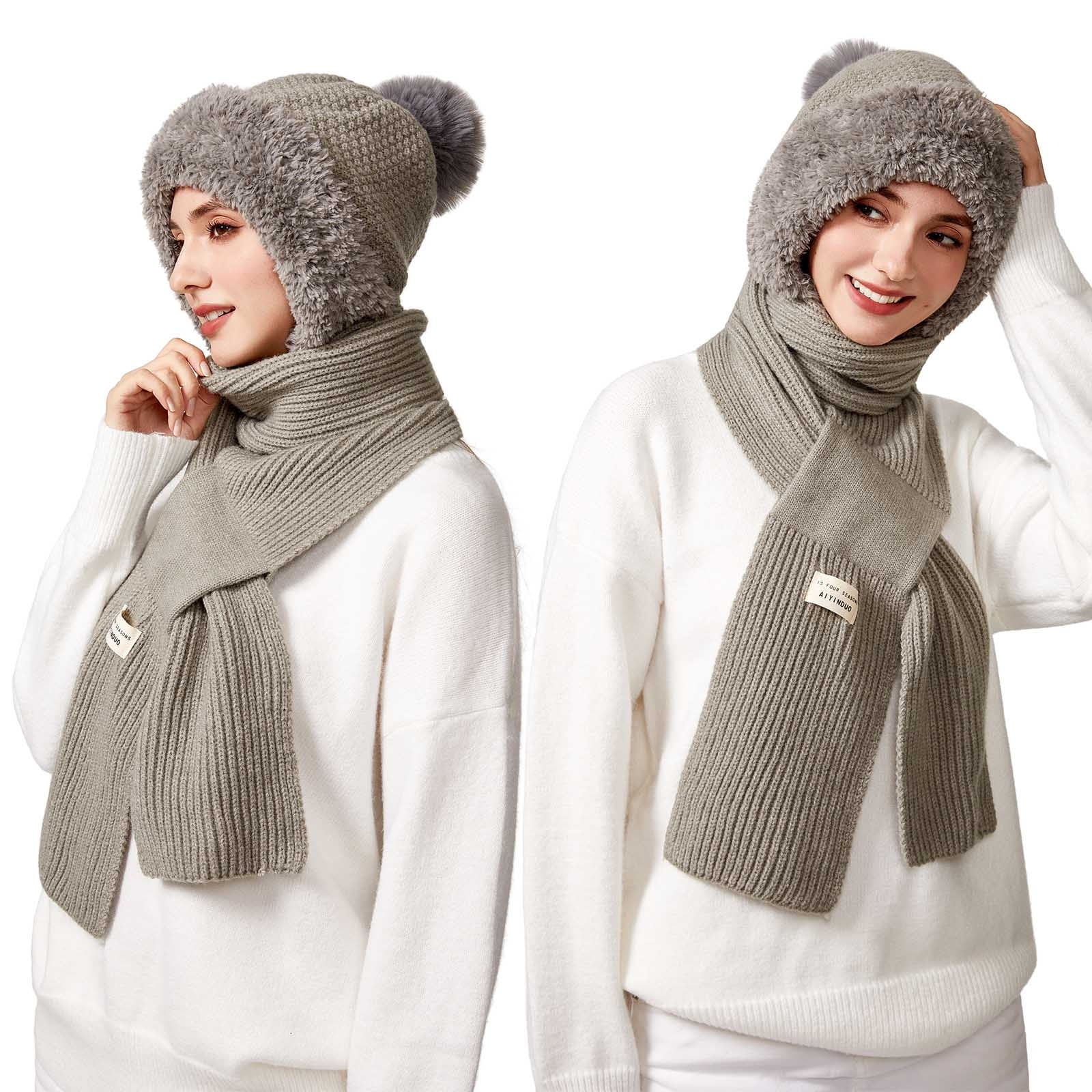 CQCYD under $5 Long Scarf Knit Hat, Long Scarf Integrated Beanie,One ...