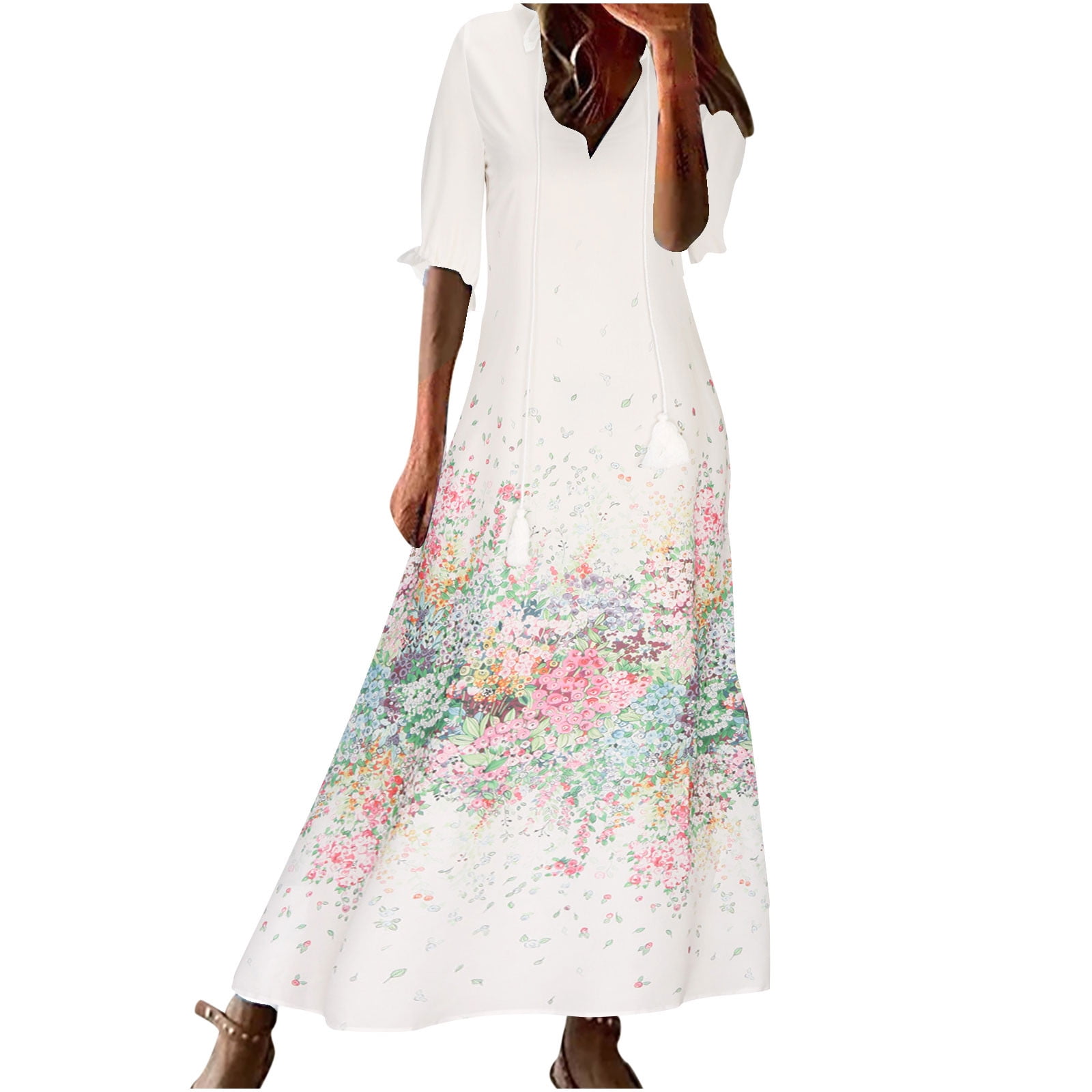 CQCYD Bohemian Dress for Women, Women's V-Neck Three-Quarter Four ...