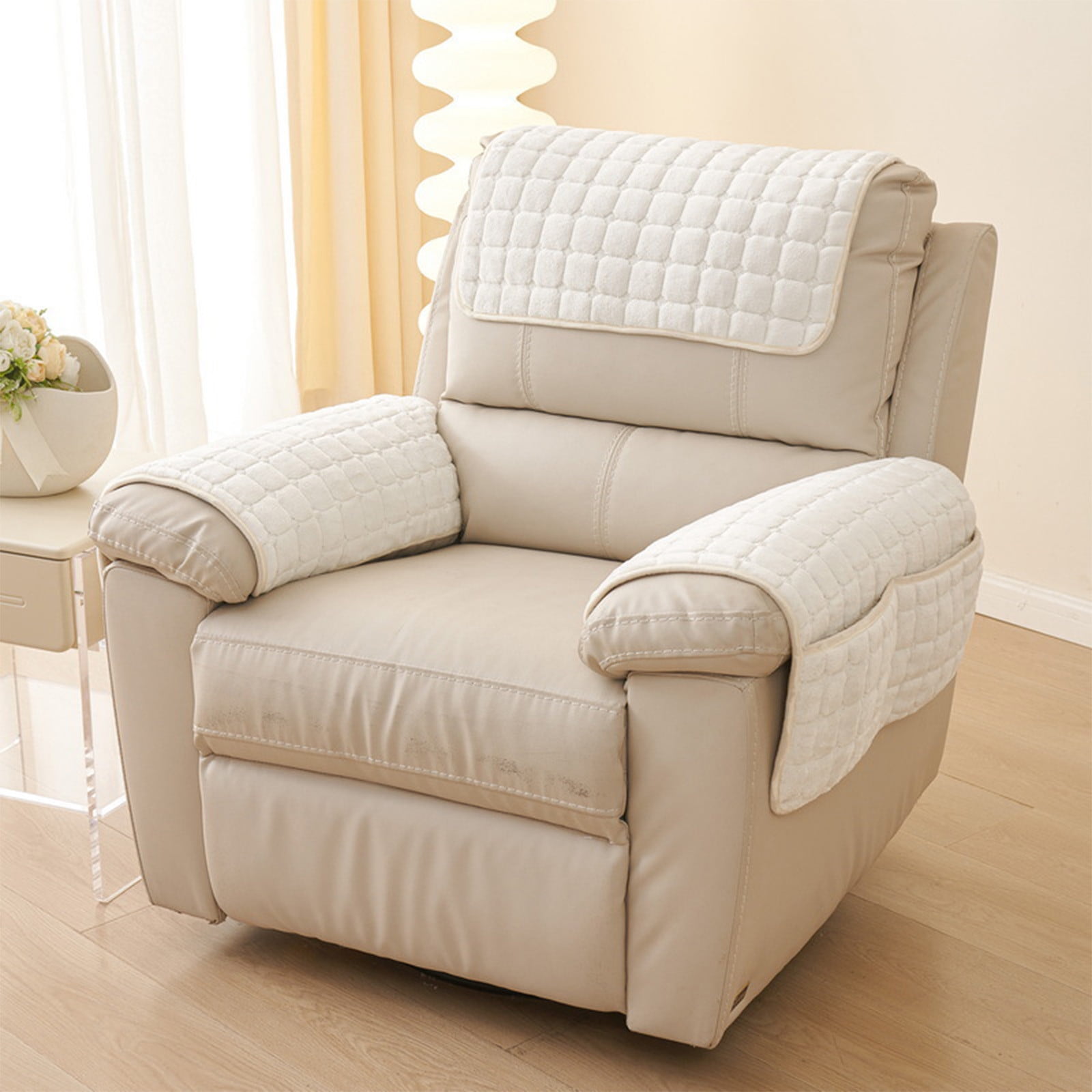 CQCYD Premium Flannel Plush Armrest Covers, Non-slip Recliner Sofa ...