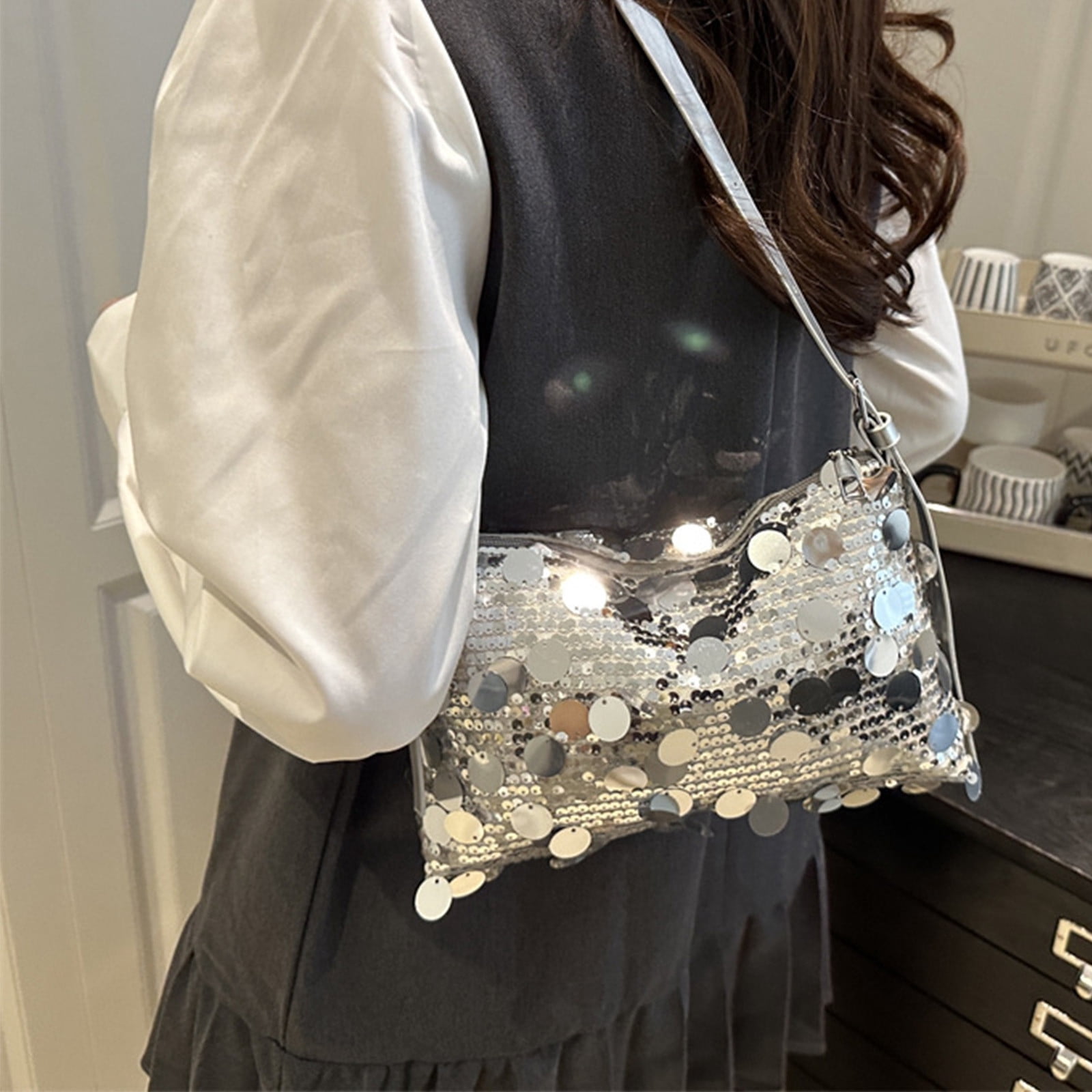 CQCYD under $5 Women Sequin Bag, Small Shoulder Tote Sparkly Purse ...