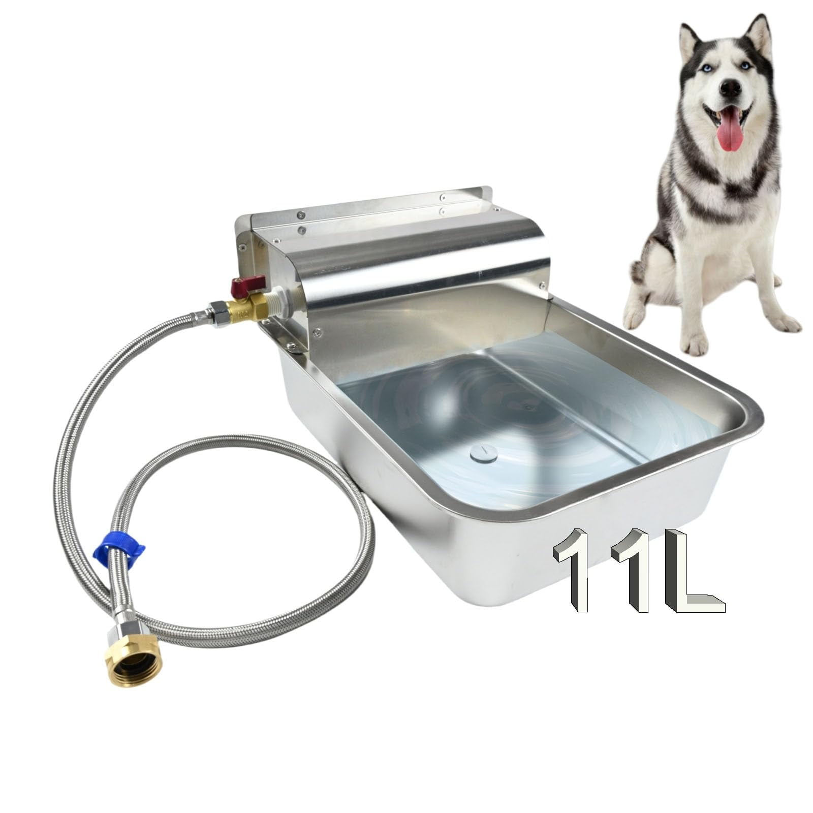 CQFJLM 11L Automatic Dog Water Dispenser, 304 Stainless Steel with Water Valve Switcher and 3/4 ...