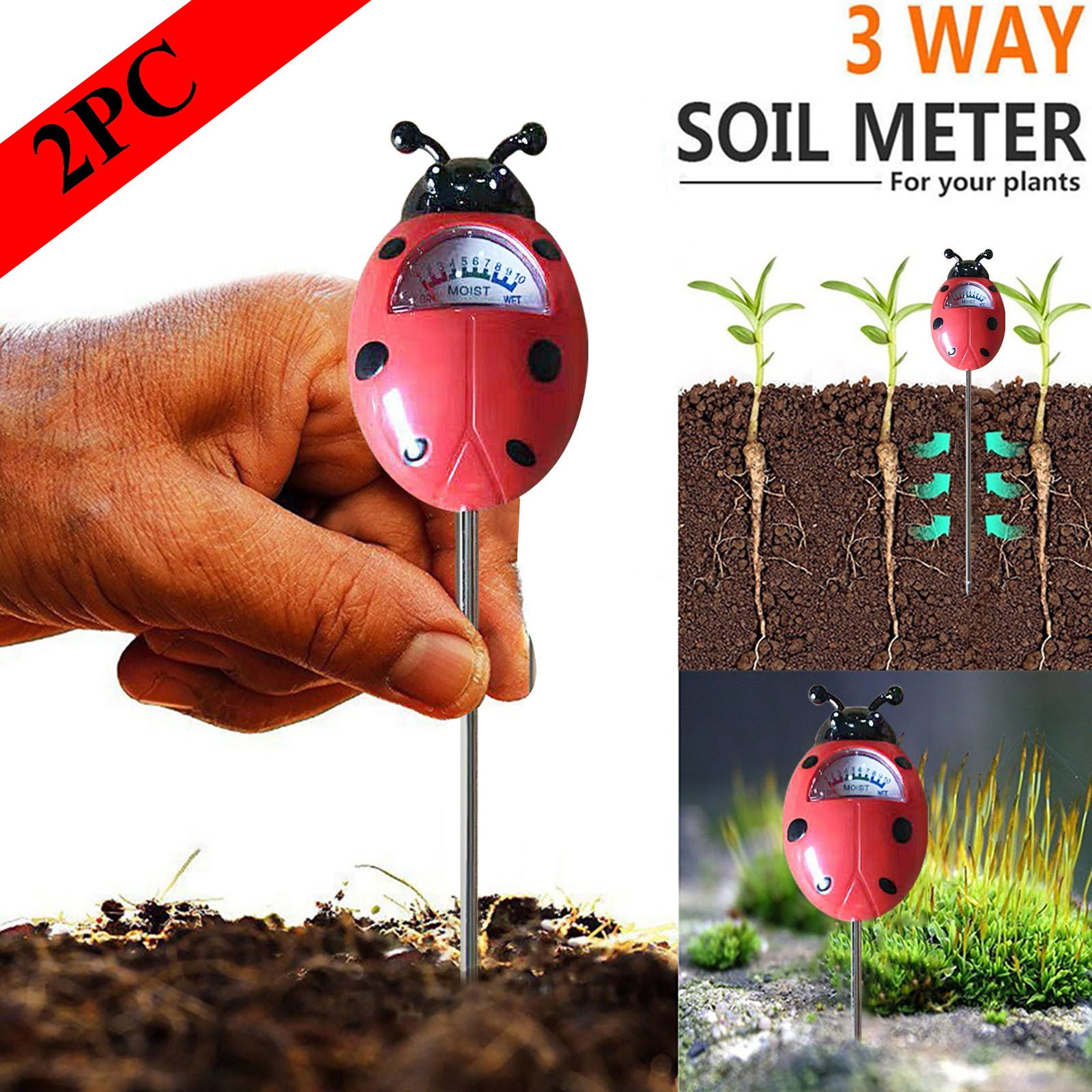 CQININI Seed Disseminators 3 In1 Ph Tester Water Moisture Light Test ...